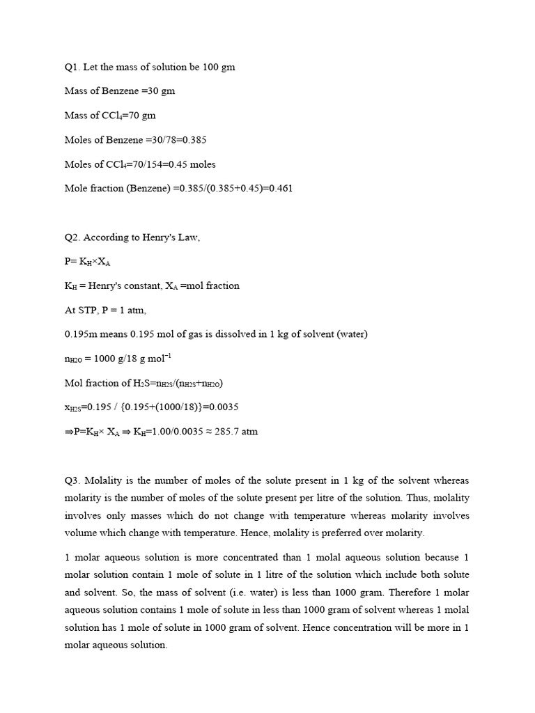 1_solved | PDF | Mole (Unit) | Molar Concentration