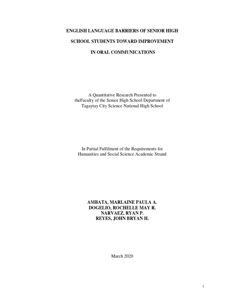 English Language Barriers of Shs Students | PDF | Communication ...