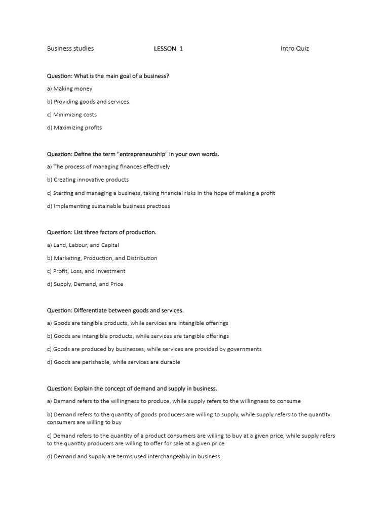 Intro Quiz - Lesson 1 - With Answers | PDF | Goods | Demand
