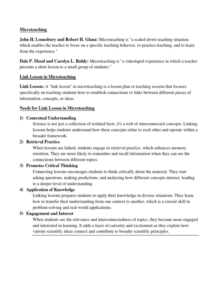 Microteaching: Enhancing Lesson Links | PDF