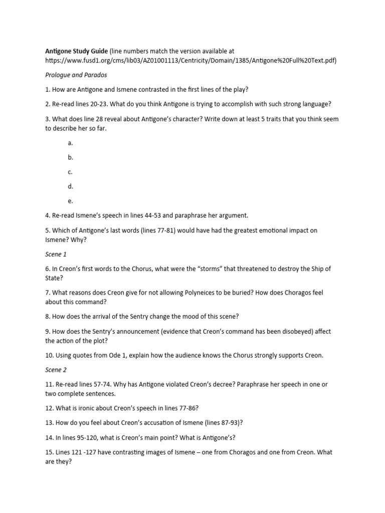 Antigone Study Guide - Hayden Hamilton | PDF