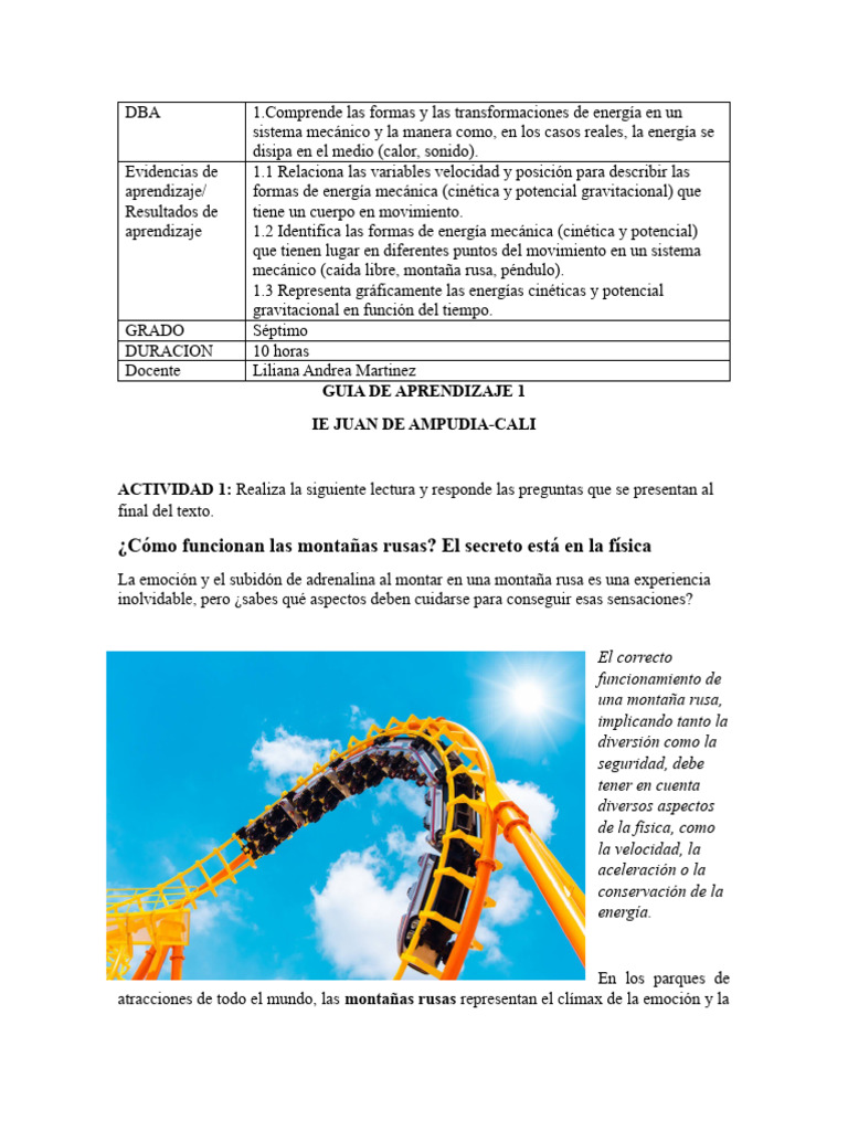 Guia 1 | PDF | Fuerza | Energía cinética