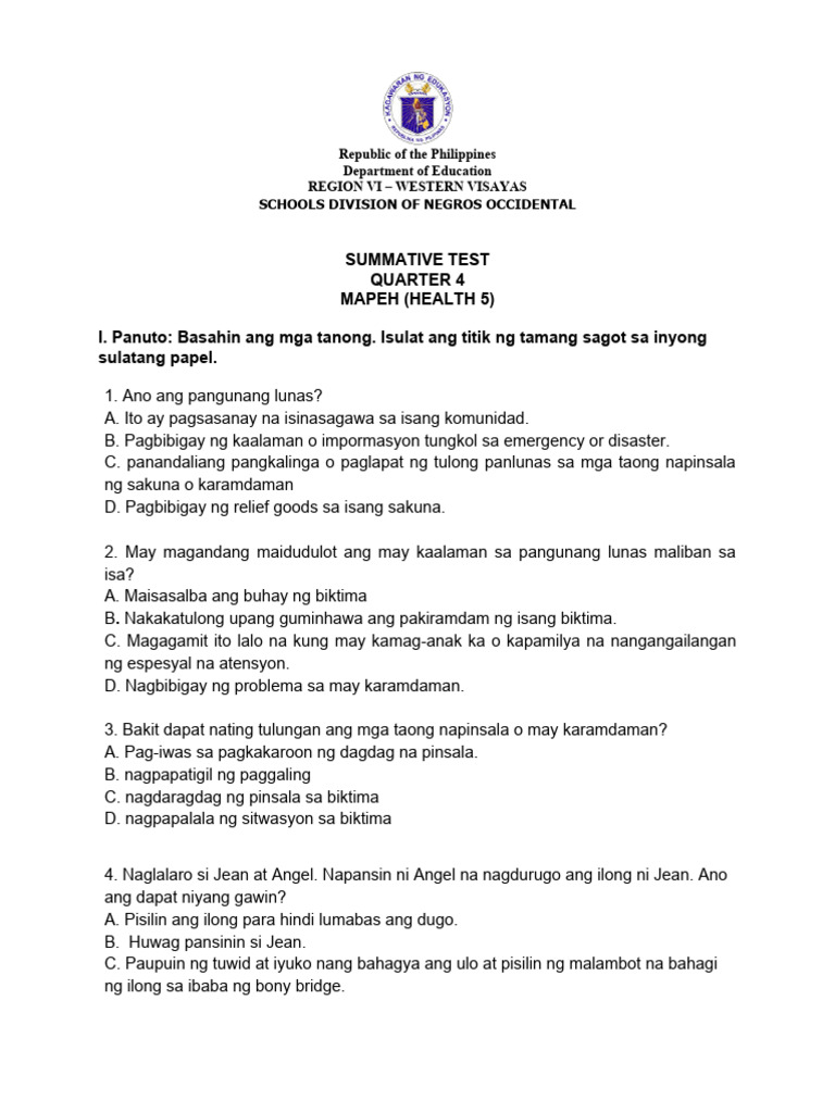 Q4 - Health5 - Summative Test | PDF