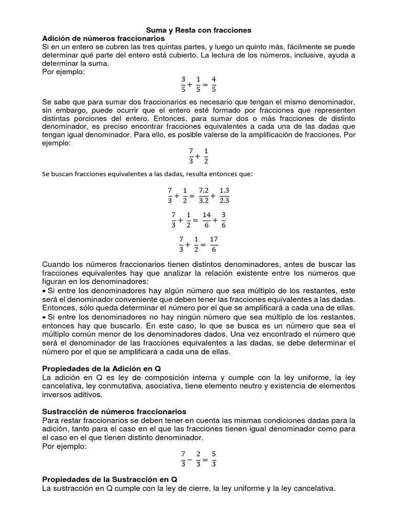 Suma y Resta de Fracciones Simplificadas | PDF | Sustracción | Entero