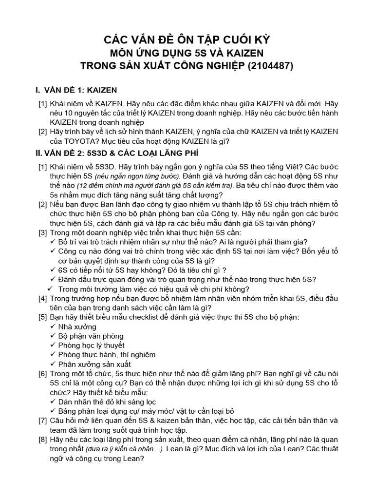 Final - 3.5.2024 - ON THI CUOI KY - 5S - KAIZEN | PDF Final - 3.5.2024 - ON THI CUOI KY - 5S - KAIZEN | PDF