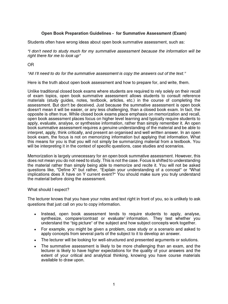 Open Book Exam Preparation Tips | PDF | Educational Assessment ...