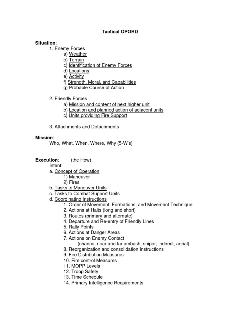 Tactical OPORD | PDF | Ambush | Military Science