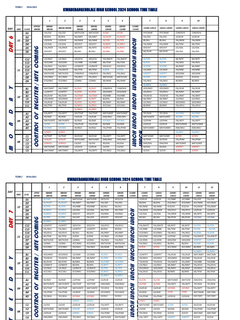 Term 2 Day 6-10 Composite Timetable | PDF | Chess Theory | Chess
