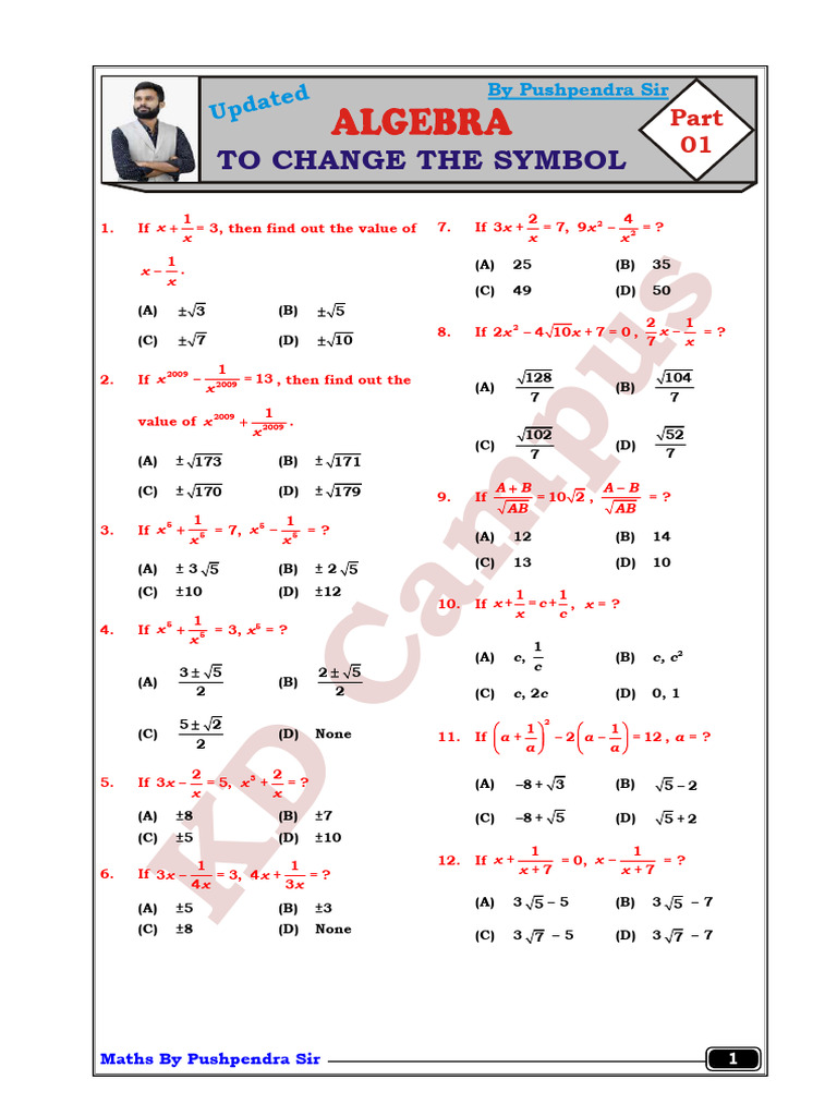 Algebra (Part-01 To 30) | PDF | Mathematics | Algebra