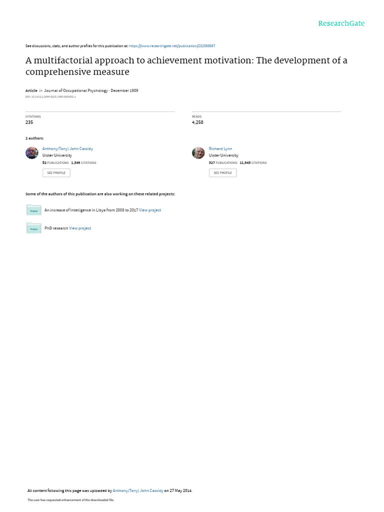 Multifactorial Approach To Achievement Motivation | PDF