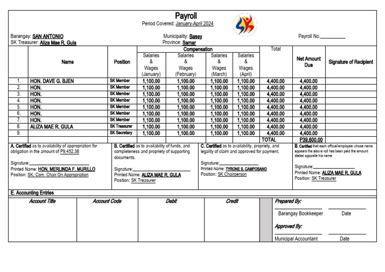 SK Payroll Angelo 2024 | PDF | Salary | Payroll