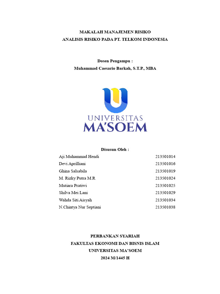 Analisis Risiko PT Telkom Kel 3 | PDF | Bisnis
