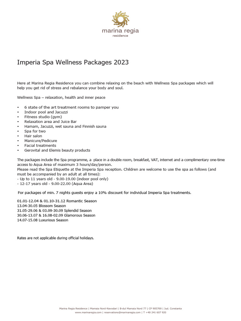Wellness Spa Stay Packages 2023 | PDF | Massage | Leisure Activities