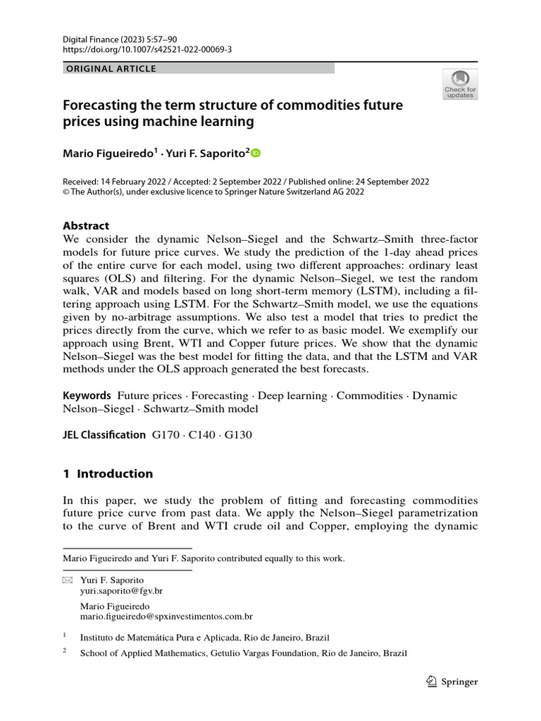 Machine Learning in Commodity Forecasting | PDF | Time Series | Kalman Filter