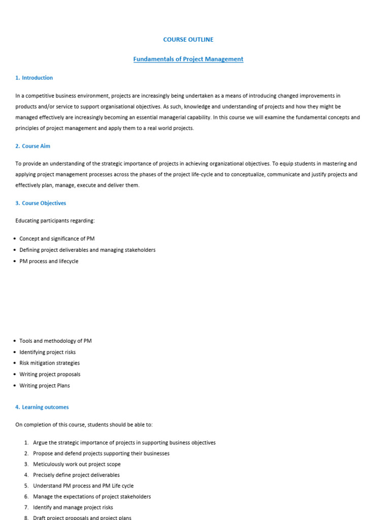 Project Management Course Outline | PDF | Project Management | Business