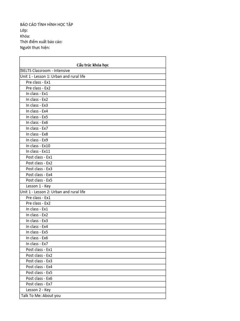 Report Class Course Progress | PDF Report Class Course Progress | PDF