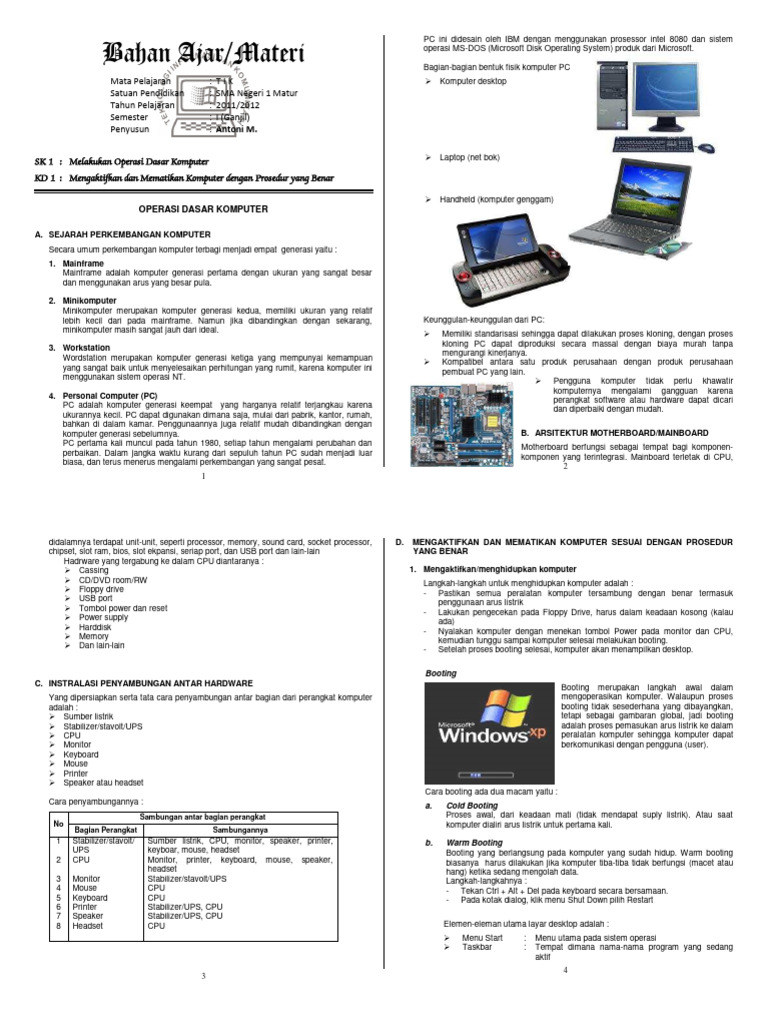 Bahan Ajar Materi OPERASI DASAR KOMPUTER | PDF