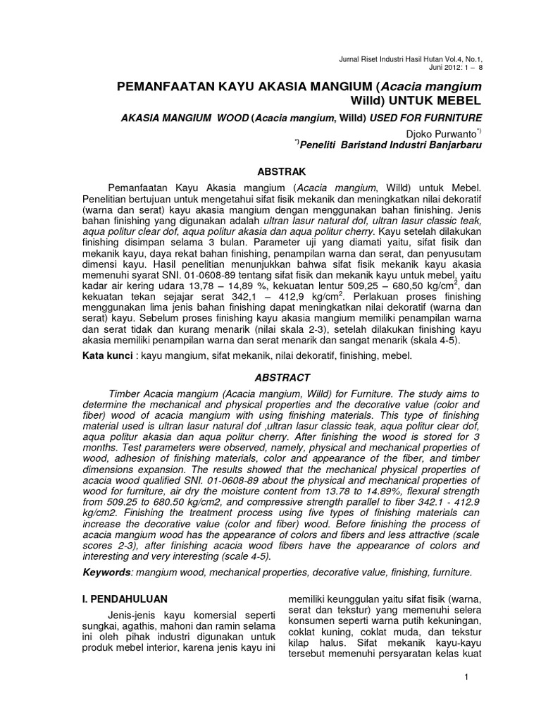 Pemanfaatan Kayu Akasia Mangium untuk Mebel | PDF | Teknologi & Rekayasa