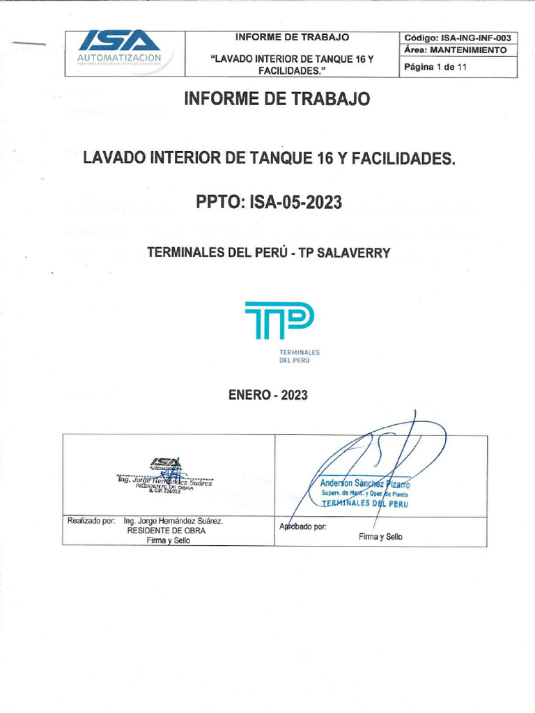 Isa-Ing-Inf-003-Oc 25324-Lavado Interior TK 16 y Facilidades | PDF | Fases de la materia ...