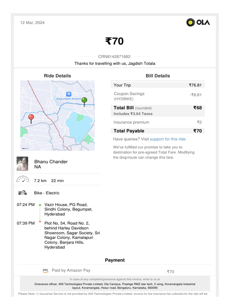 OLA Receipt | PDF | Invoice | Payments
