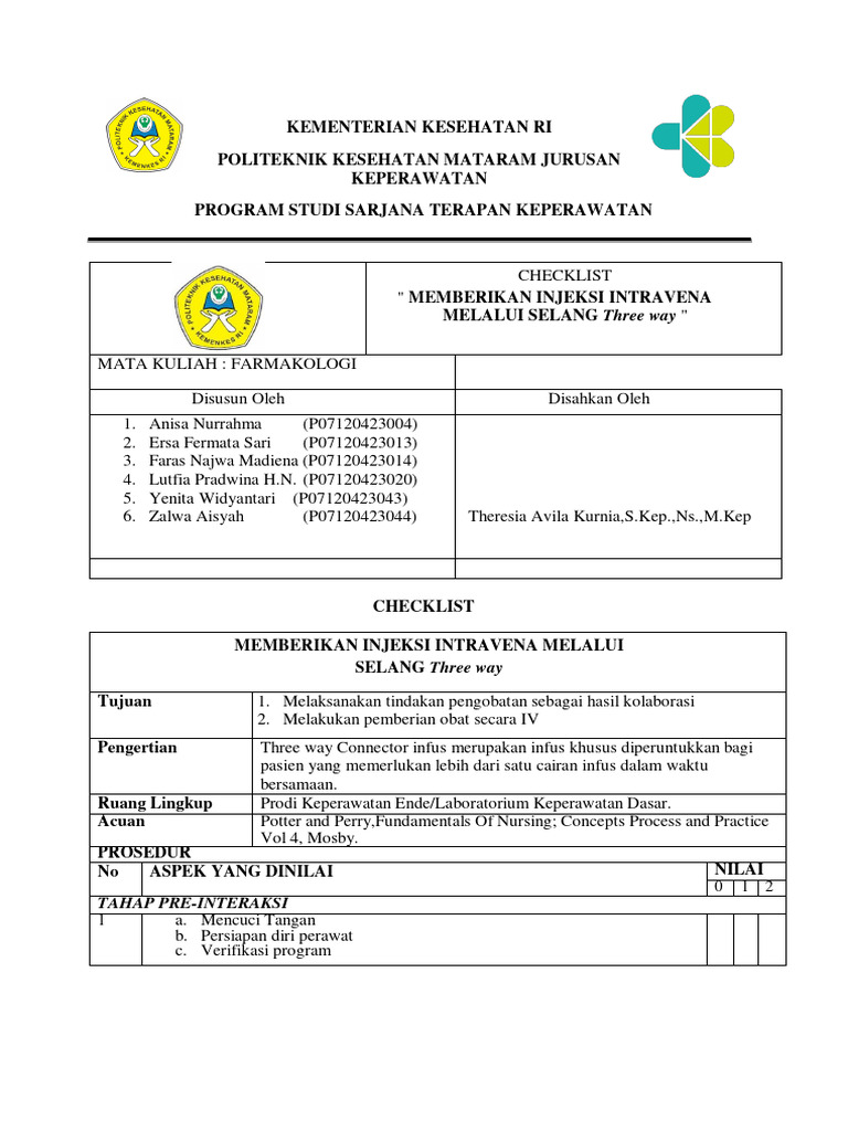 Ceklis Memberikan Injeksi Intravena Melalui Selang Three Way | PDF