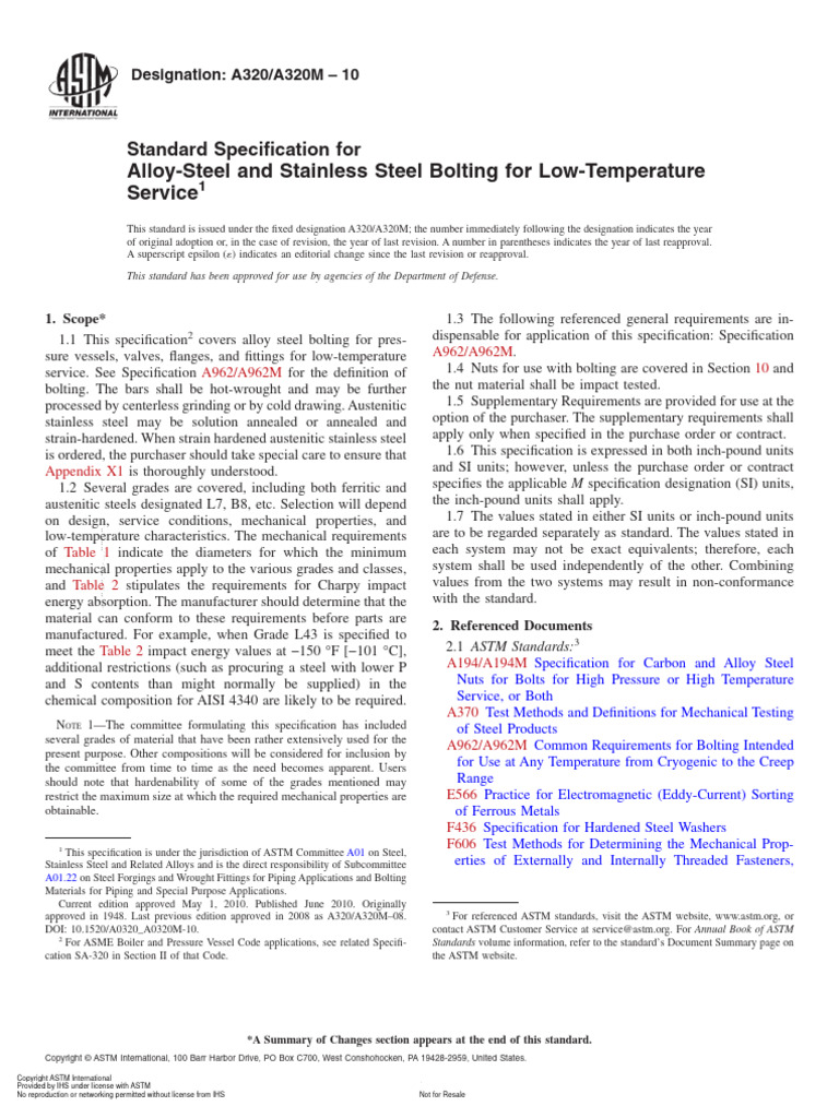 Astm A320-A320m 2010 | PDF | Screw | Heat Treating