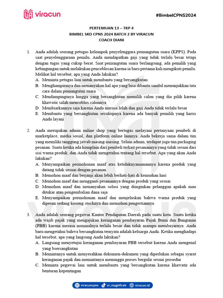 Soal TKP CPNS 2024: Bimbel Batch 2 | PDF | Karier & Perkembangan