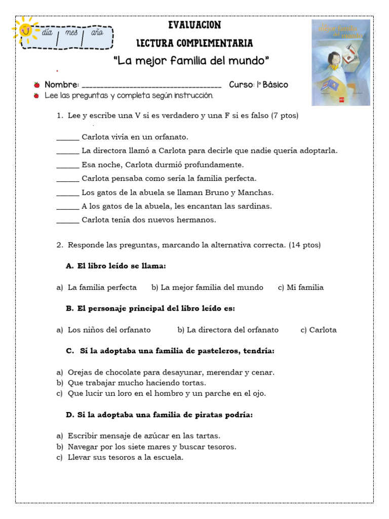 Evaluacion La Mejor Familia Del Mundo 1° | PDF