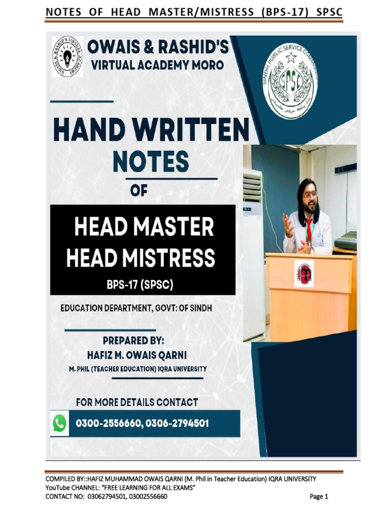 Head Master/Mistress Notes BPS-17 | PDF | Human Communication | Teaching