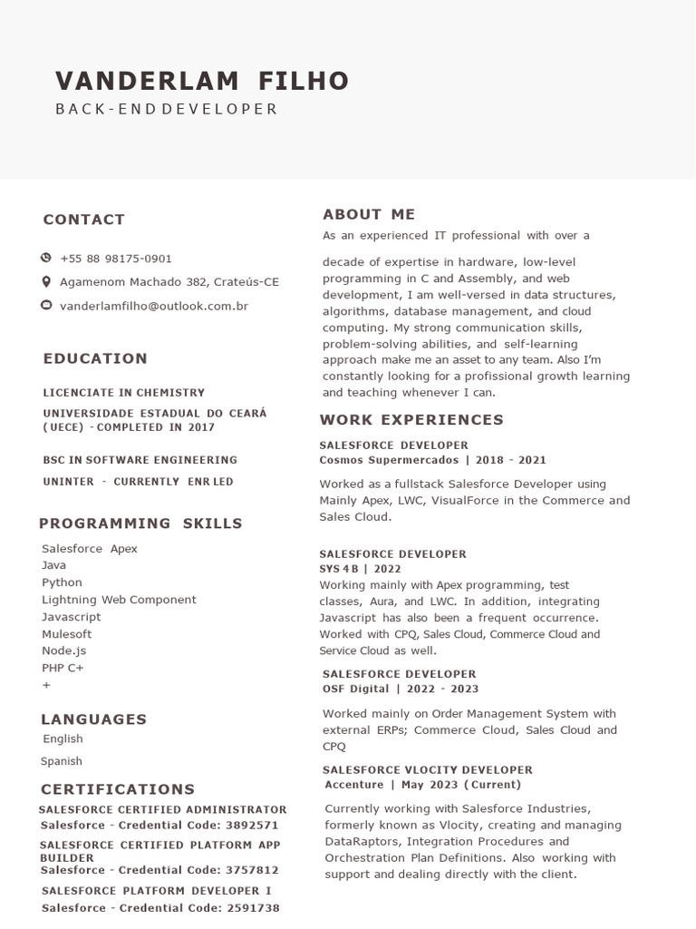 CV Vanderlam EN-US | PDF | Cloud Computing | Computer Programming