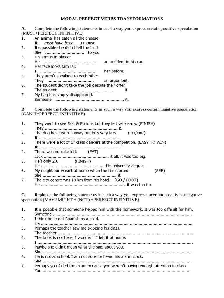 Modal Perfect Transformations | PDF | Language Mechanics | Linguistic ...