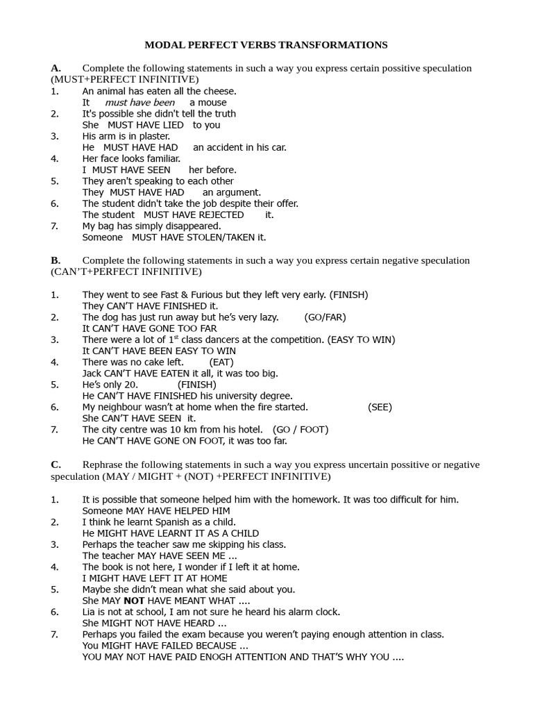 Modal Perfect Transformations Key | PDF | Syntax | Linguistic Morphology