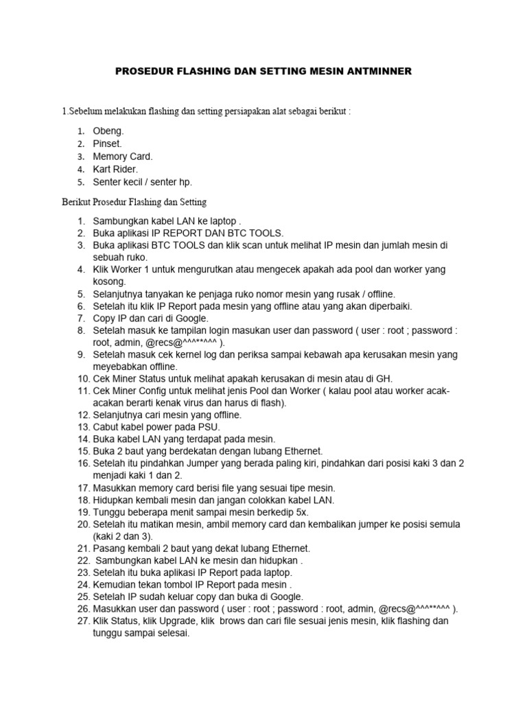 Prosedur Flashing Dan Setting Mesin Antminner | PDF