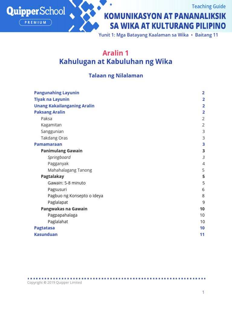 Gabay Sa Pagtuturo - F11 Komunikasyon U1 L1 | PDF