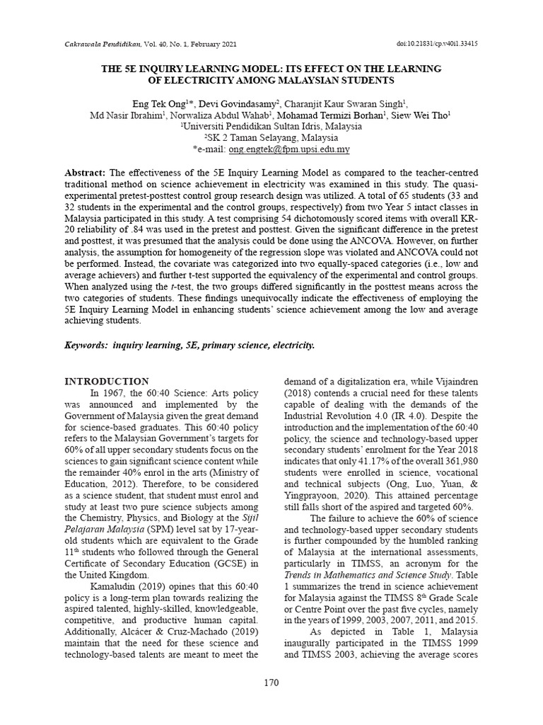 5e Inquiry Learning Model | PDF | Analysis Of Covariance | Inquiry Based Learning