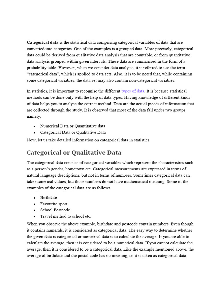 Categorical Data | Download Free PDF | Categorical Variable | Level Of Measurement