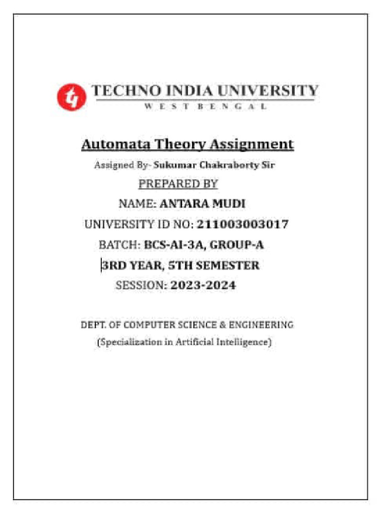 Automata Theory Assignment-1 | PDF | Theory Of Computation | Artificial ...