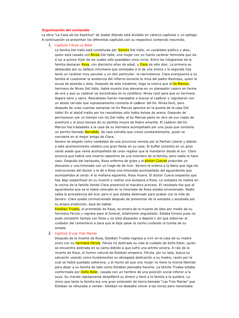 Capitulo Por Capitulo de La Casa de Los Espiritus | PDF