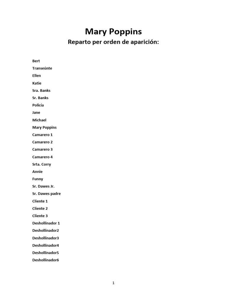 Reparto y Escenas de Mary Poppins | PDF