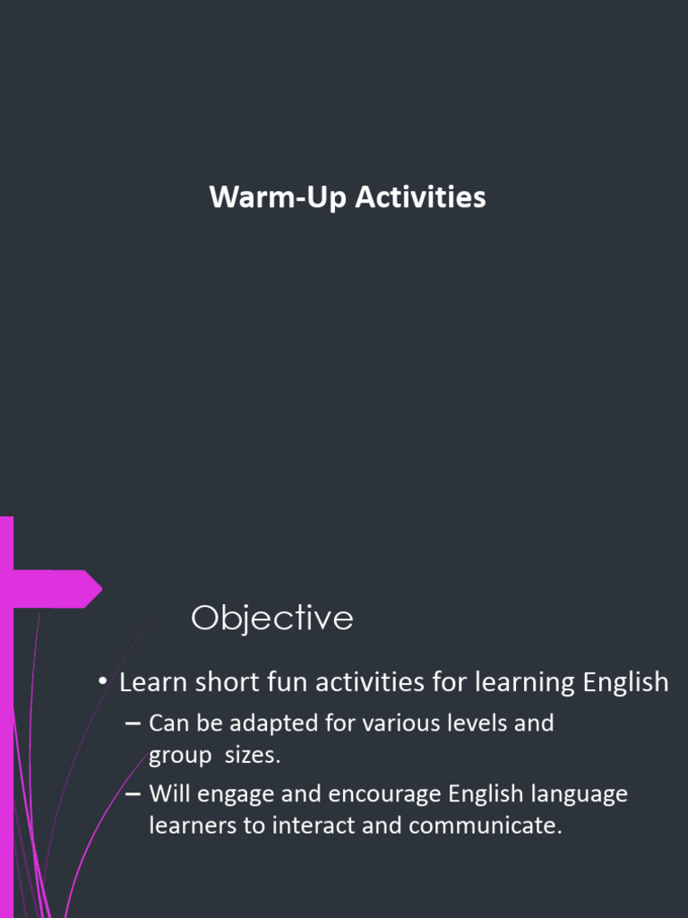 ESL Warm-Up Activities Guide | PDF | Applied Linguistics | Cognitive ...