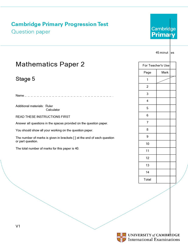 Stage 5 Mathematics Exam Paper | PDF