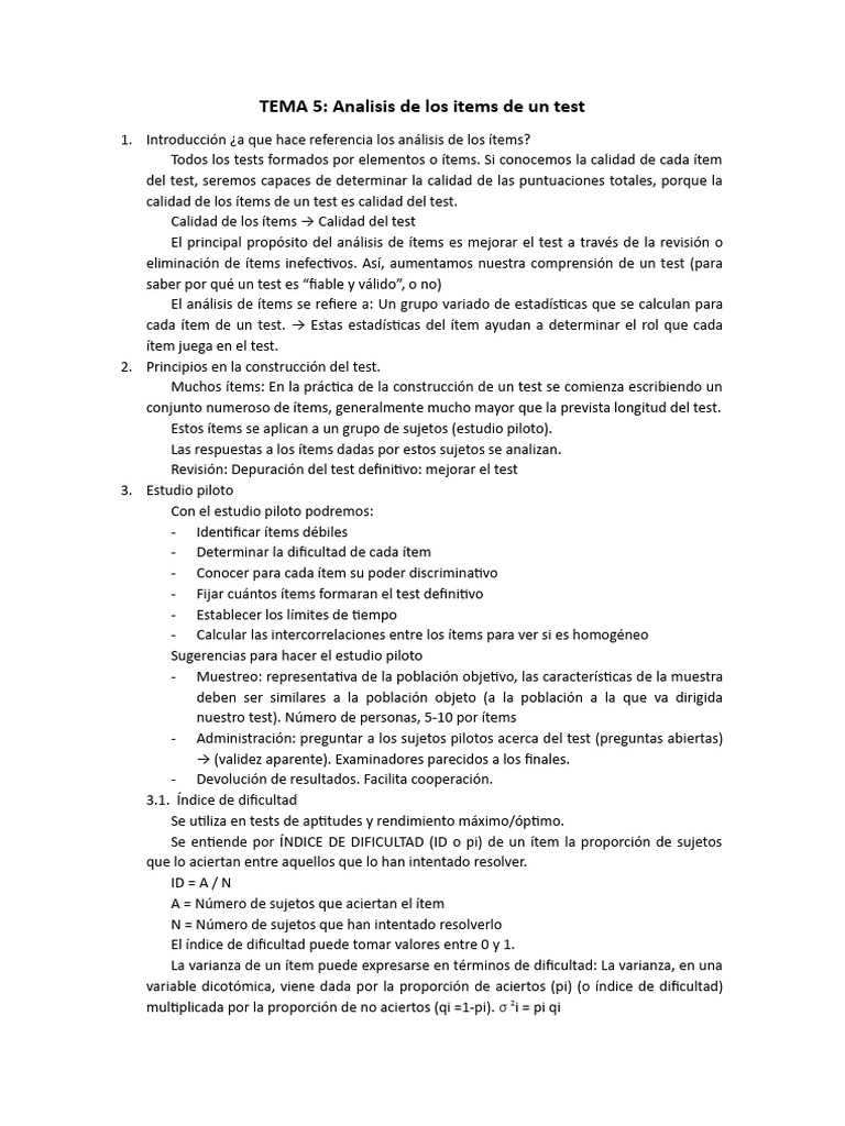 TEMA 5 psicometría | PDF | Análisis estadístico | Enseñanza de matemática