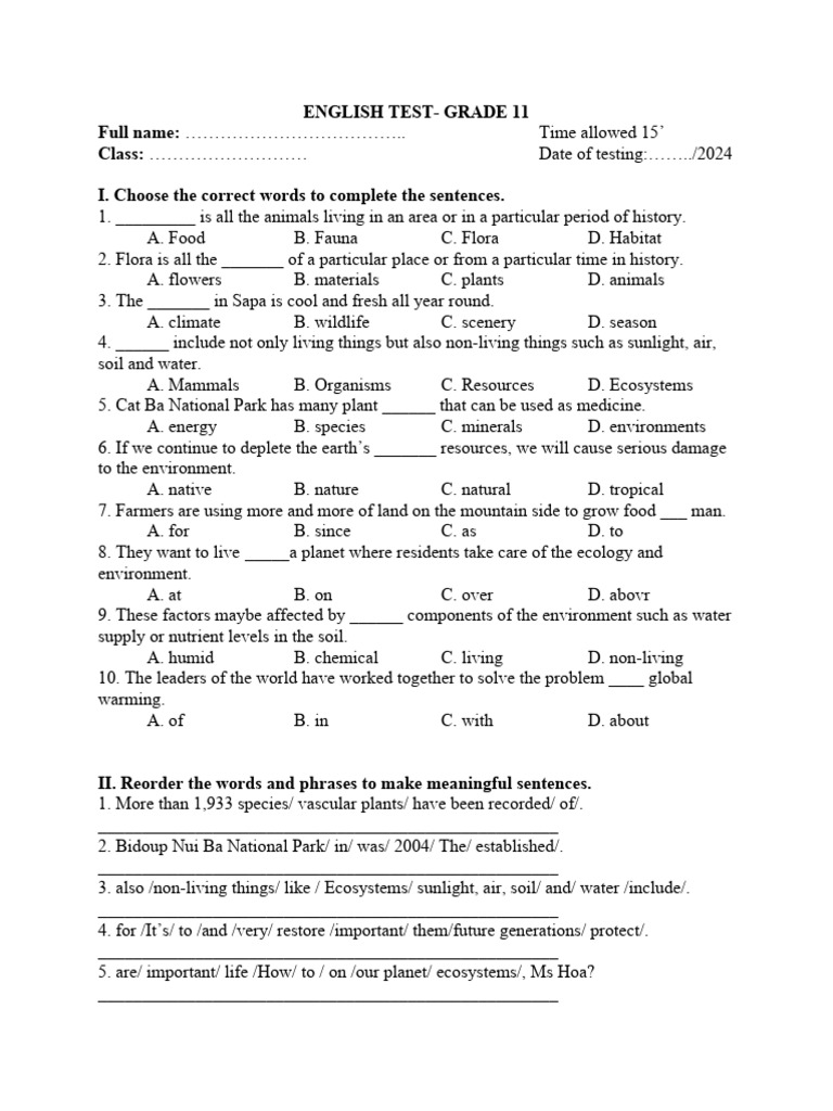 English Test | PDF | Natural Environment | Ecosystem