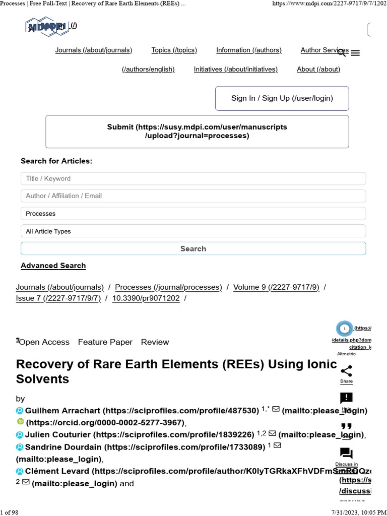 Processes - Free Full-Text - Recovery of Rare Earth Elements (REEs ...
