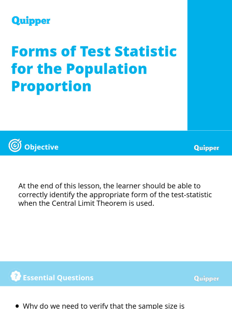 Test Statistics for Population Proportion | PDF | Sample Size ...