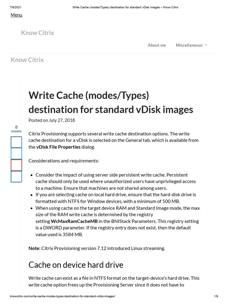 Write Cache (Modes - Types) Destination For Standard Vdisk Images - Know Citrix | PDF | Cache ...