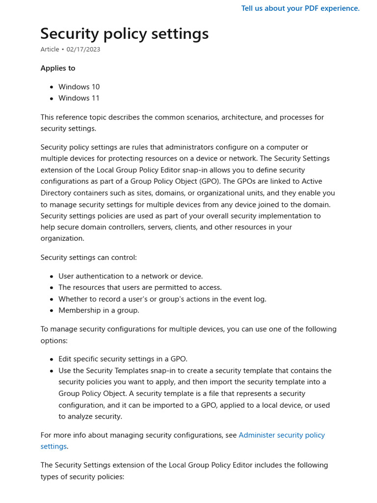 Windows Security Threat Protection Security Policy Settings | PDF ...