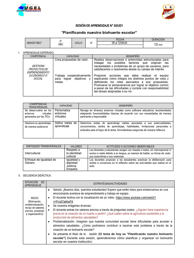 Sesion de Aprendizaje 02 2° Ept | PDF | Evaluación | Aprendizaje