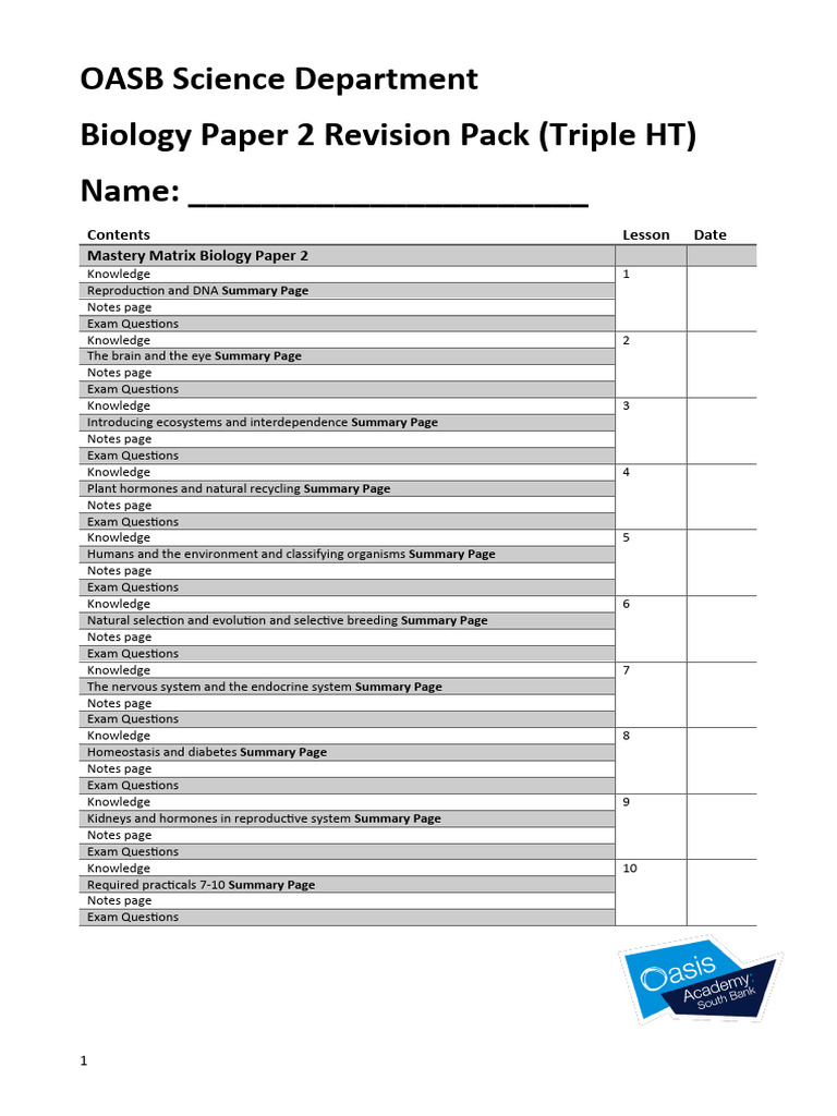 Biology 2 Booklet | PDF | Reproduction | Sexual Reproduction