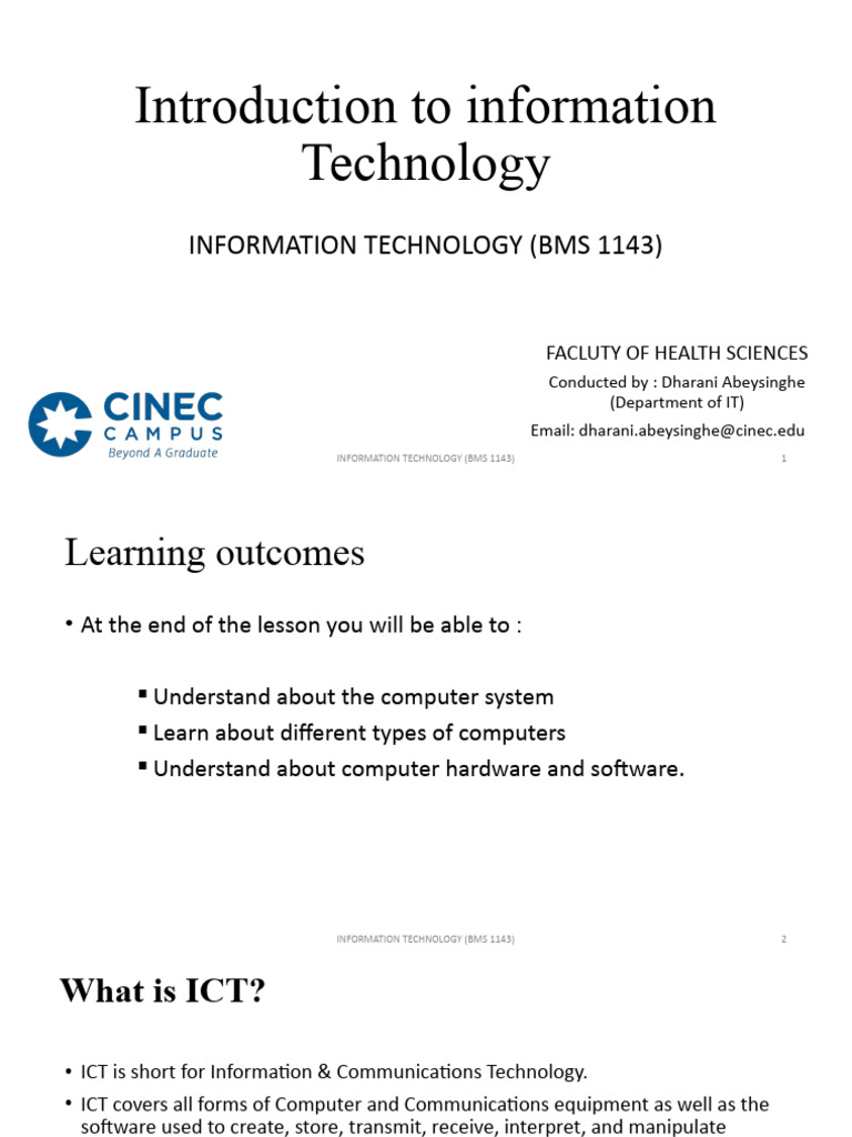 Lec 1 - Introduction To Information Technology | PDF | Computer ...